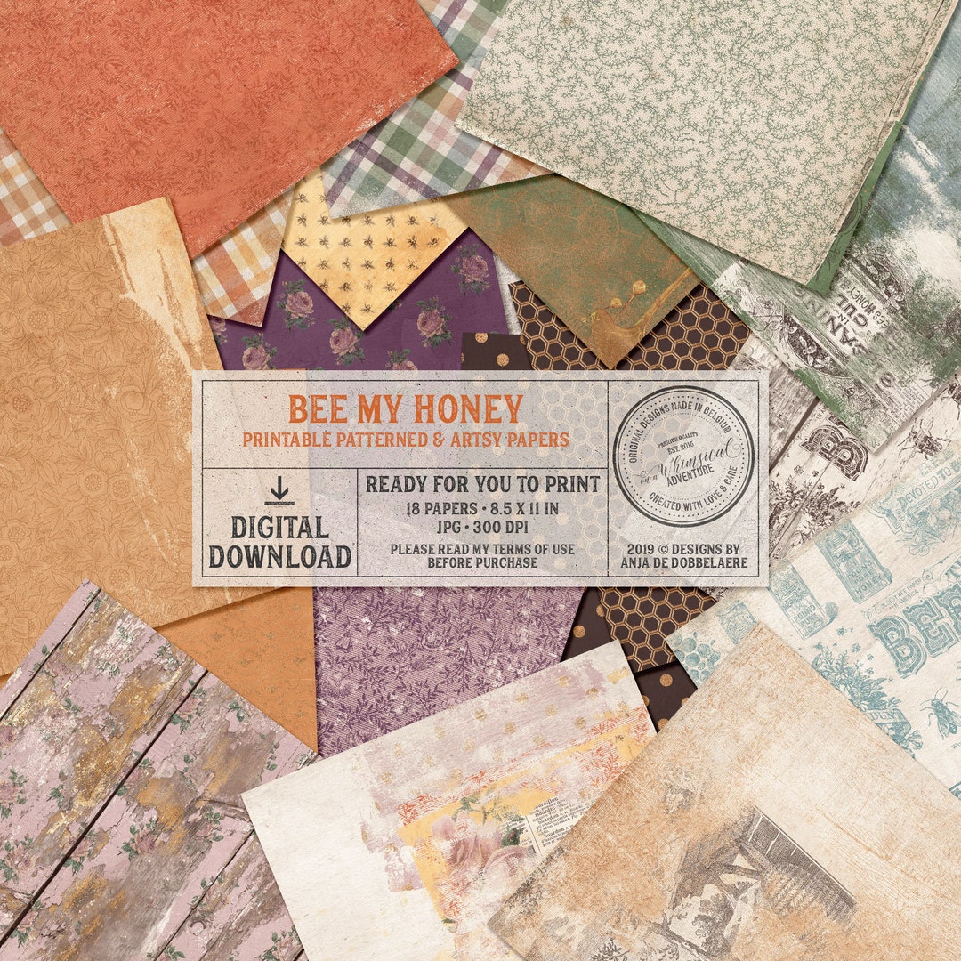 Honey Bee, Digital Paper, Printable Letter Size, Shabby Chic, Junk ...