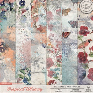 Scrapbook Bundle, Vintage Tropical Birds, Floral Illustrations, Digital ...