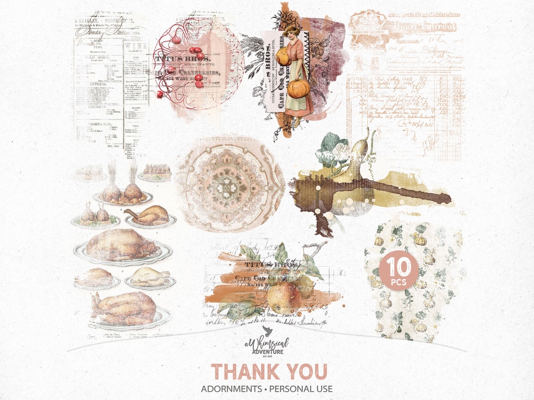 Thanksgiving Clip Art, Digital Mixed Media Overlays, Instant Download ...