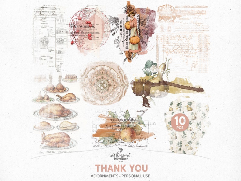 Thanksgiving Clip Art, Digital Mixed Media Overlays, Instant Download ...