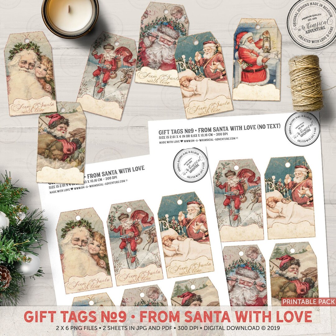 Printable Christmas Gift Tags, Vintage Santa, From Santa With Love ...