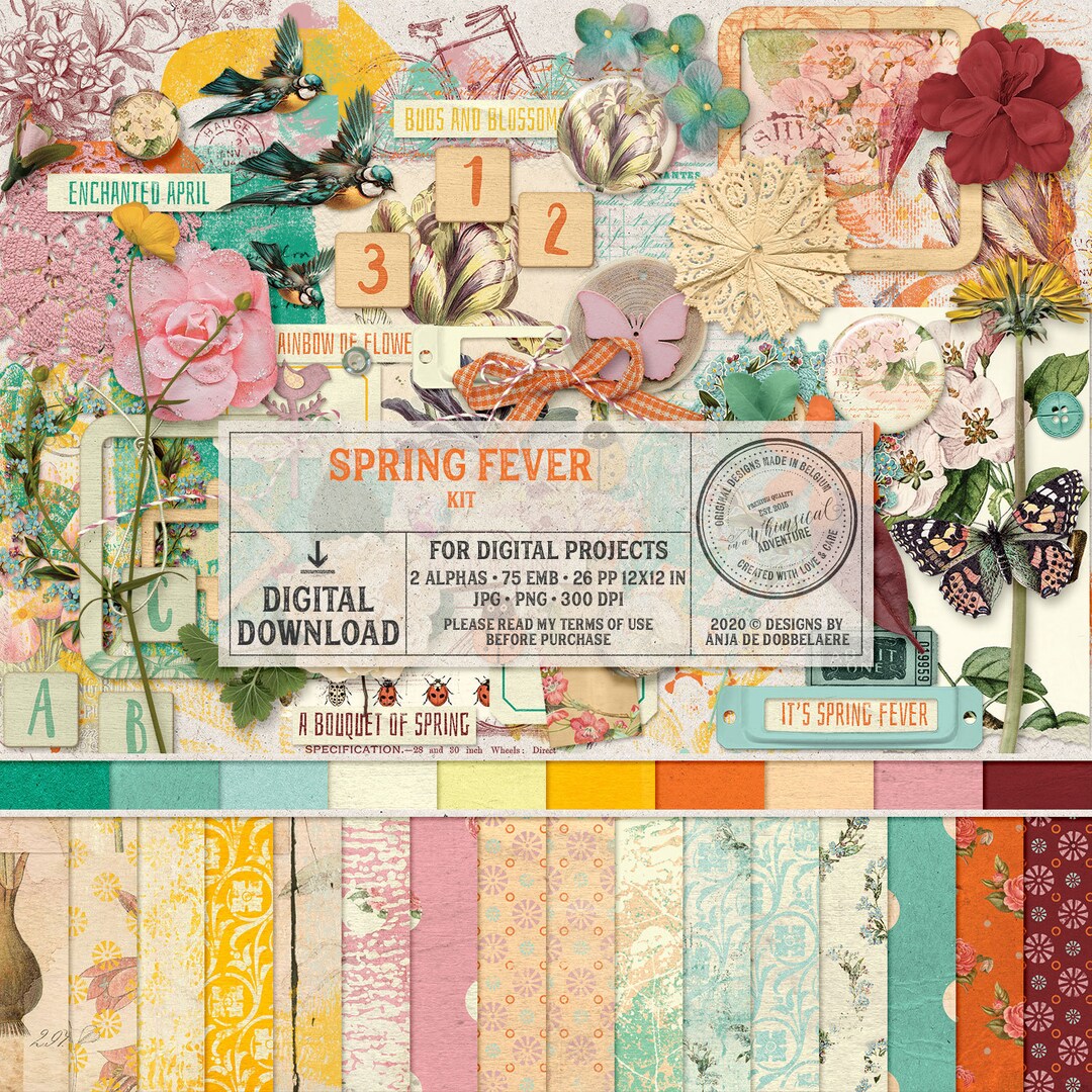 Spring, Spring Flowers, Colorful, Clip Art, Digital, Scrapbook Kit ...