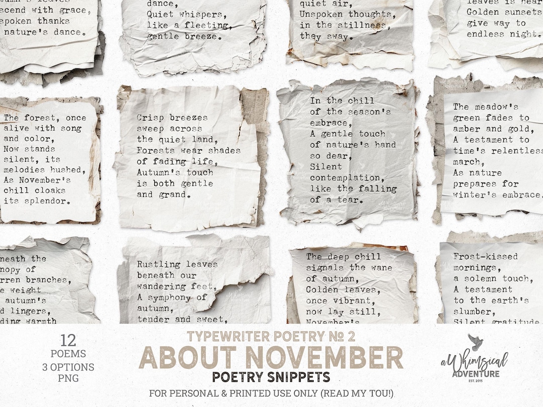 Vintage Typewriter Poetry Paper Snippets for Fall and Thanksgiving ...