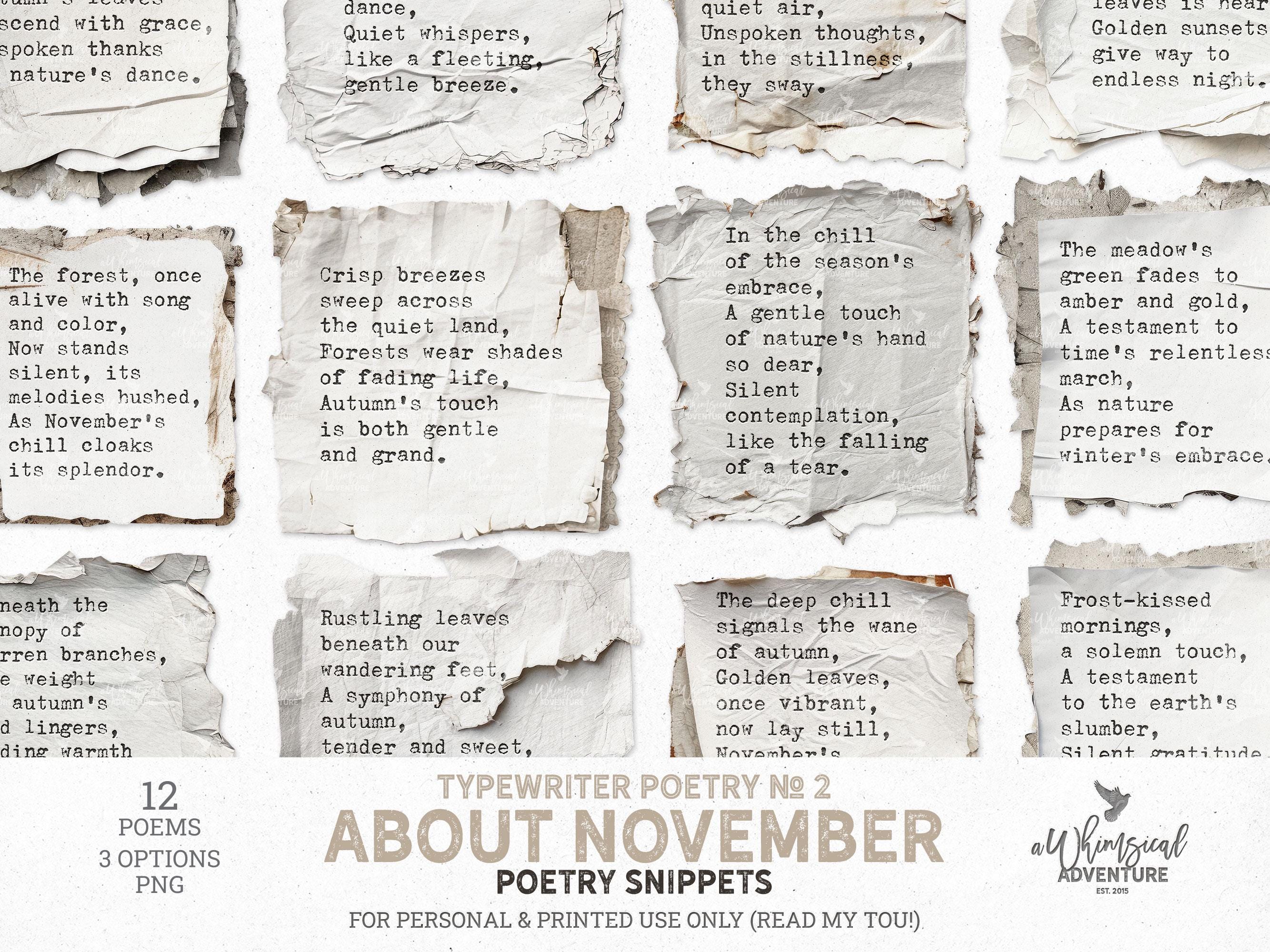 Vintage Typewriter Poetry Paper Snippets for Fall and Thanksgiving ...