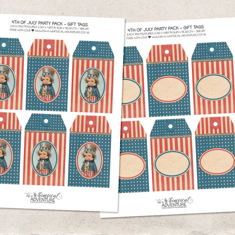 Stars and Stripes, 4th of July, Printable Gift Tags, Red White Blue ...