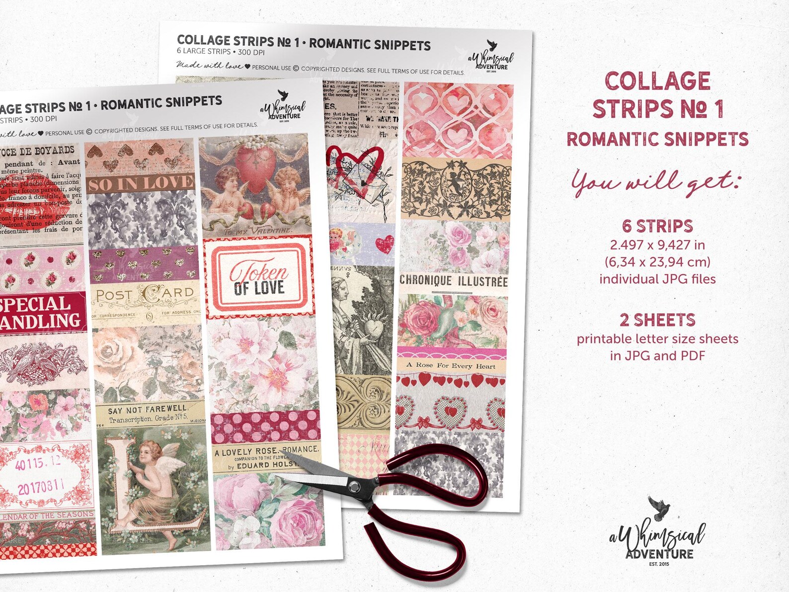 Printable Romantic Collage Paper Strips - Vintage Style Ephemera ...