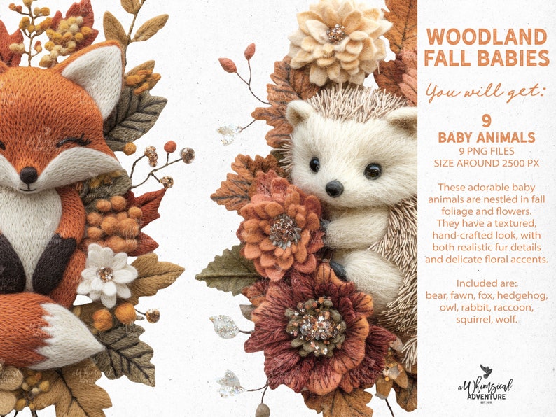 Cute Fall Woodland Baby Animals Clipart PNG Files, Digital Download ...