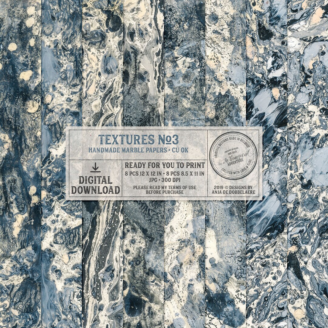 Blue Marble Paper, Unique Marble Print, Handmade, Modern Marble Print ...