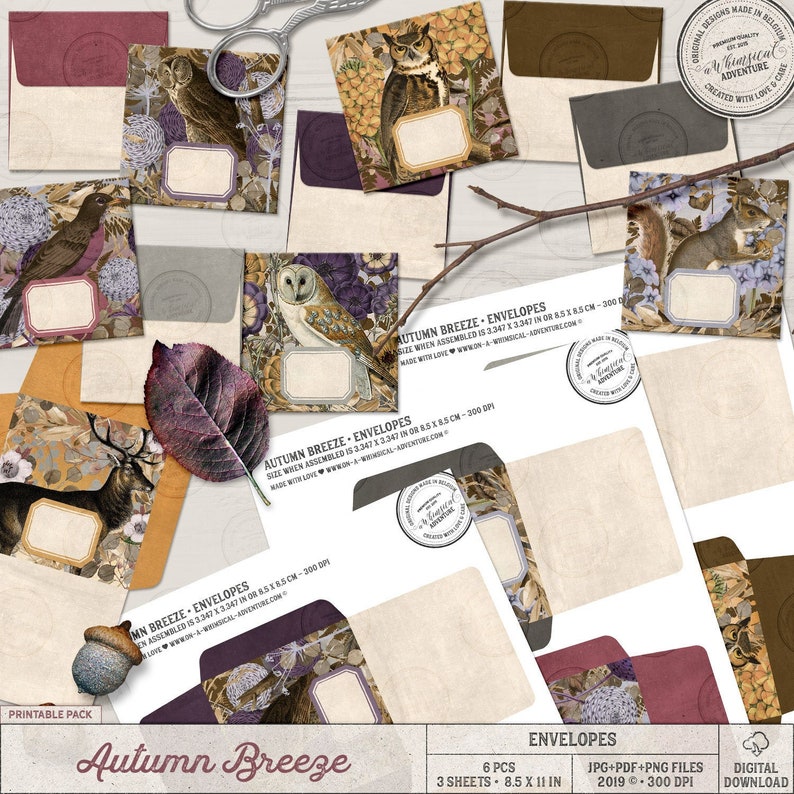 Printable Fall Envelopes Set of 6 Woodland Animals Junk | Etsy
