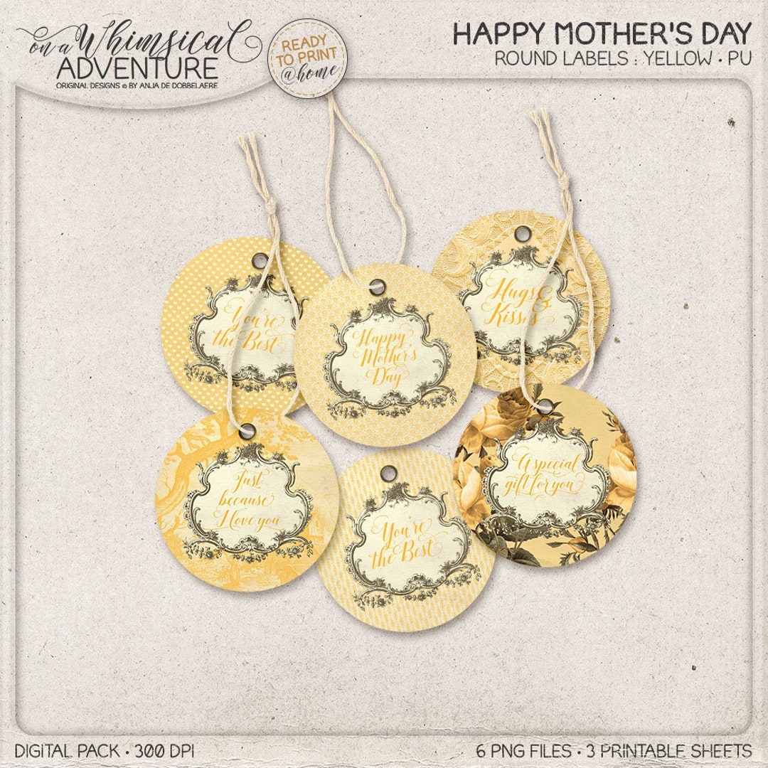 Printable Circular Tags, Gift Idea for Mom, Happy Mother's Day, Hugs ...