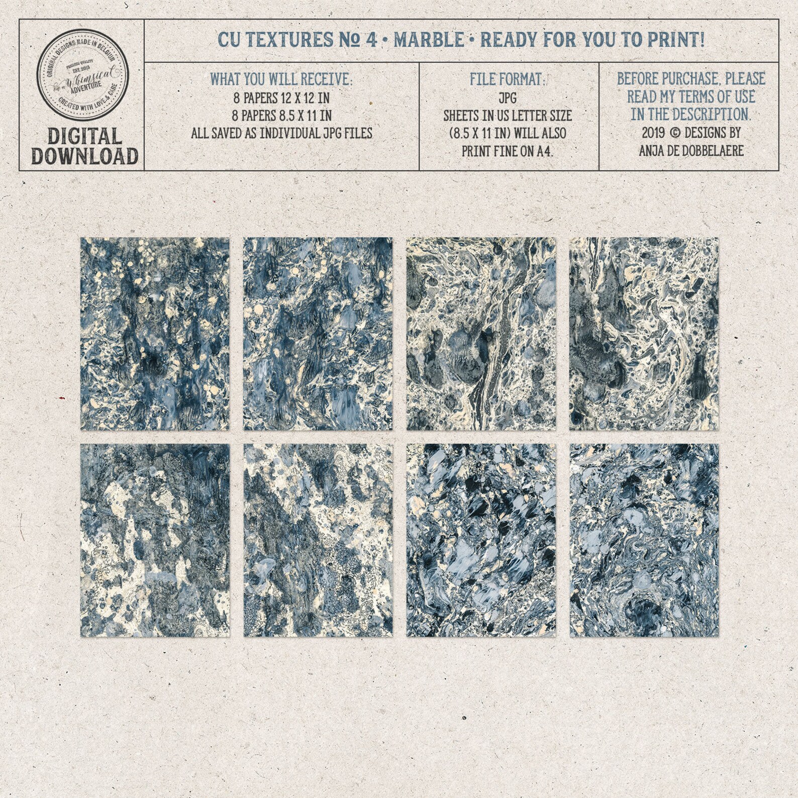 Blue Marble Paper Unique Marble Print Handmade Modern | Etsy