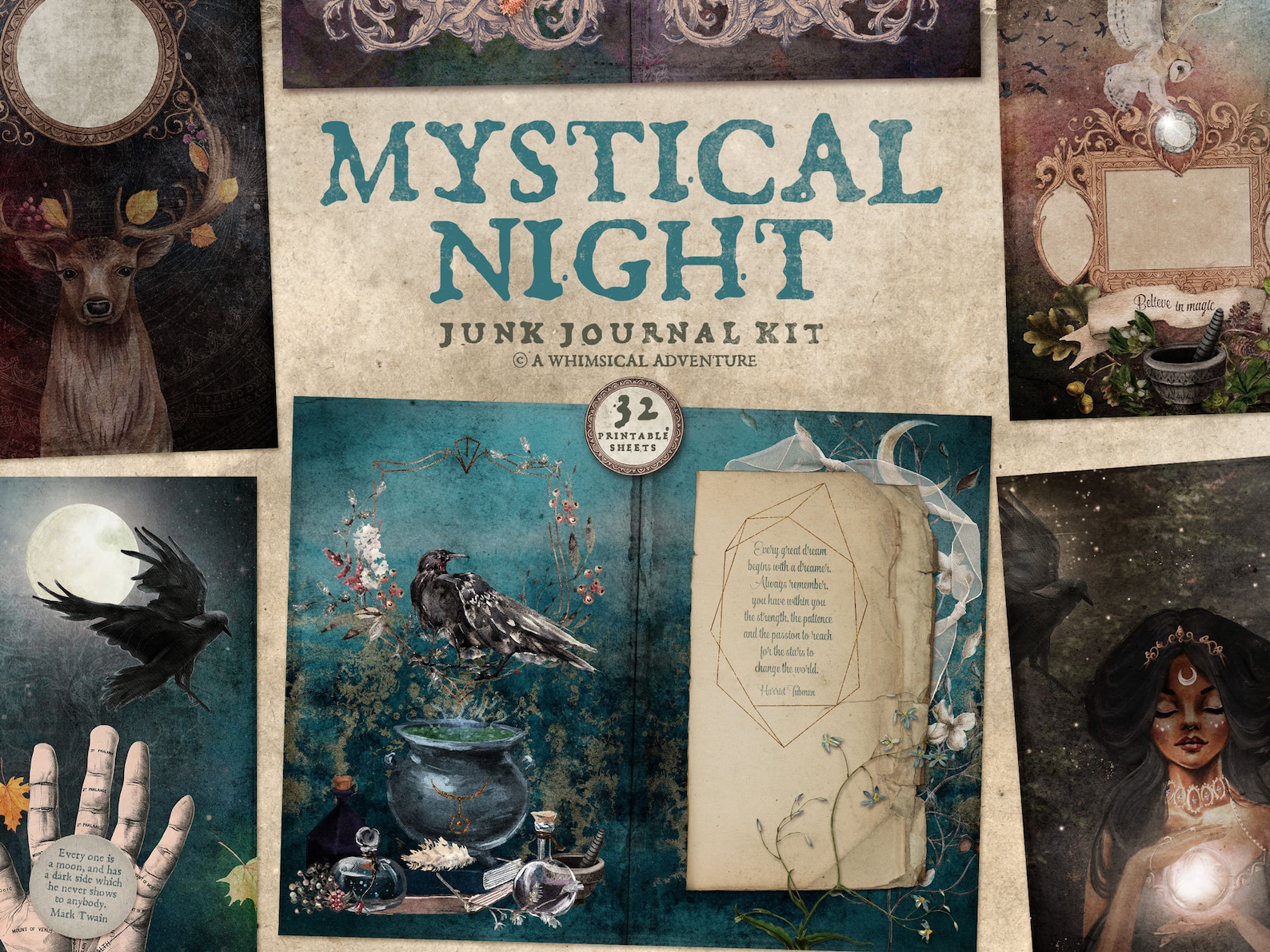 Mystical Night Junk Journal Kit Printable Moon Magic Journal - Etsy