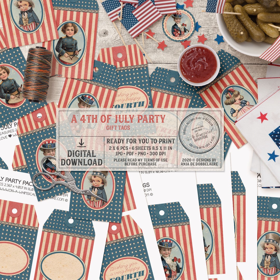 Stars and Stripes, 4th of July, Printable Gift Tags, Red White Blue ...