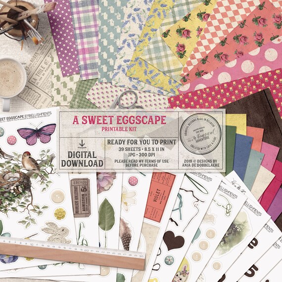 Letter Size Paper Easter Printable Stickers Scrapbook Kit | Etsy