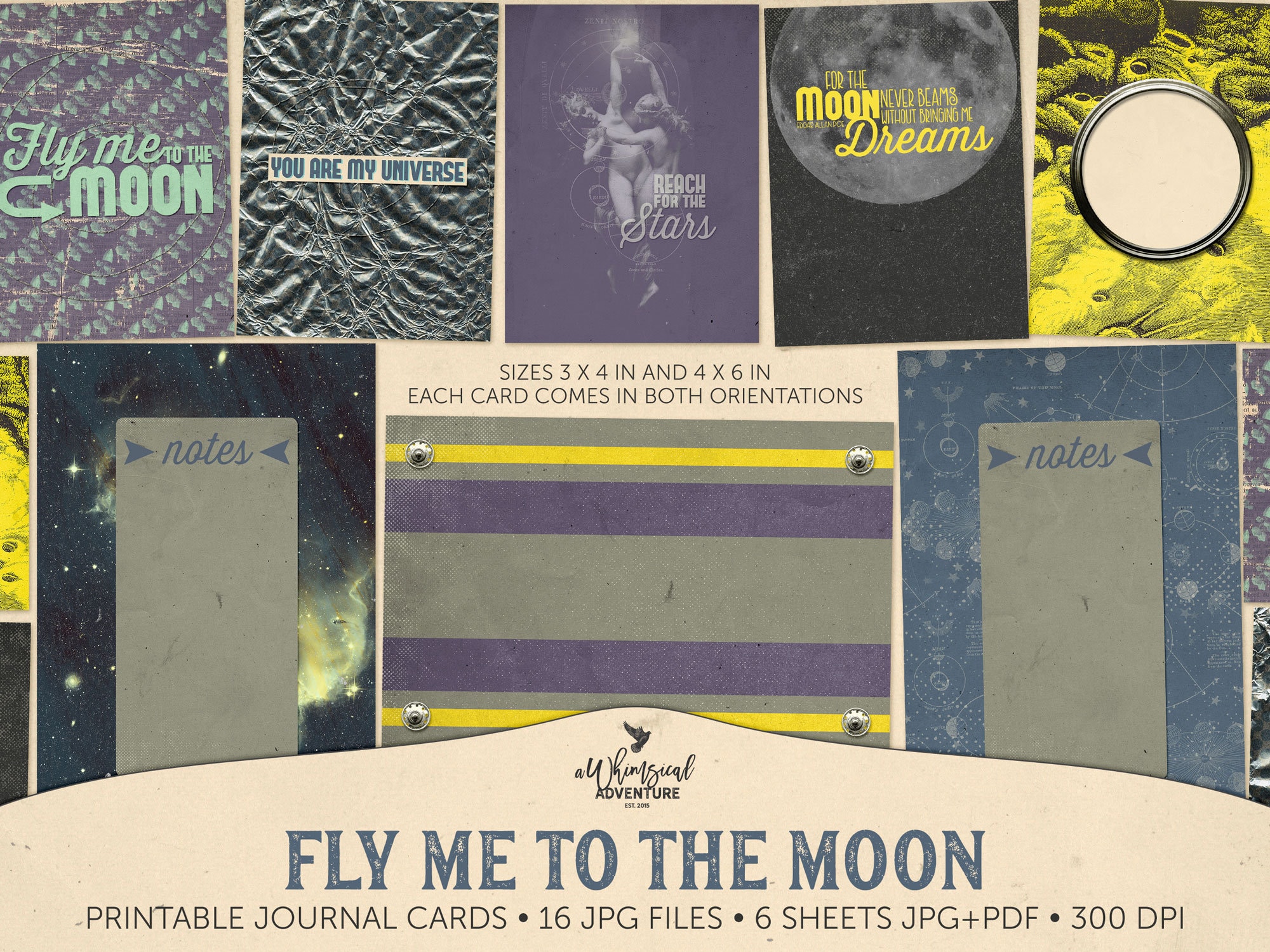 Outer Space, Sci-fi, to the Moon and Back, Printable Journal Cards for ...
