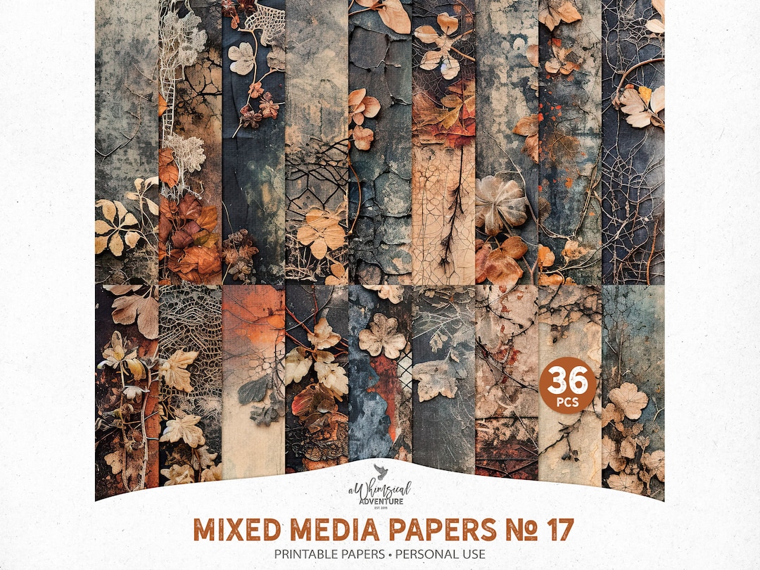 Grunge Printable Mixed Media Art Collage Scrapbook Paper, Digital ...