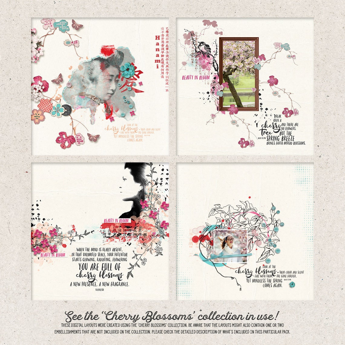 Japanese Overlay, Clipart Cherry Blossom, Digital Sakura Overlays ...