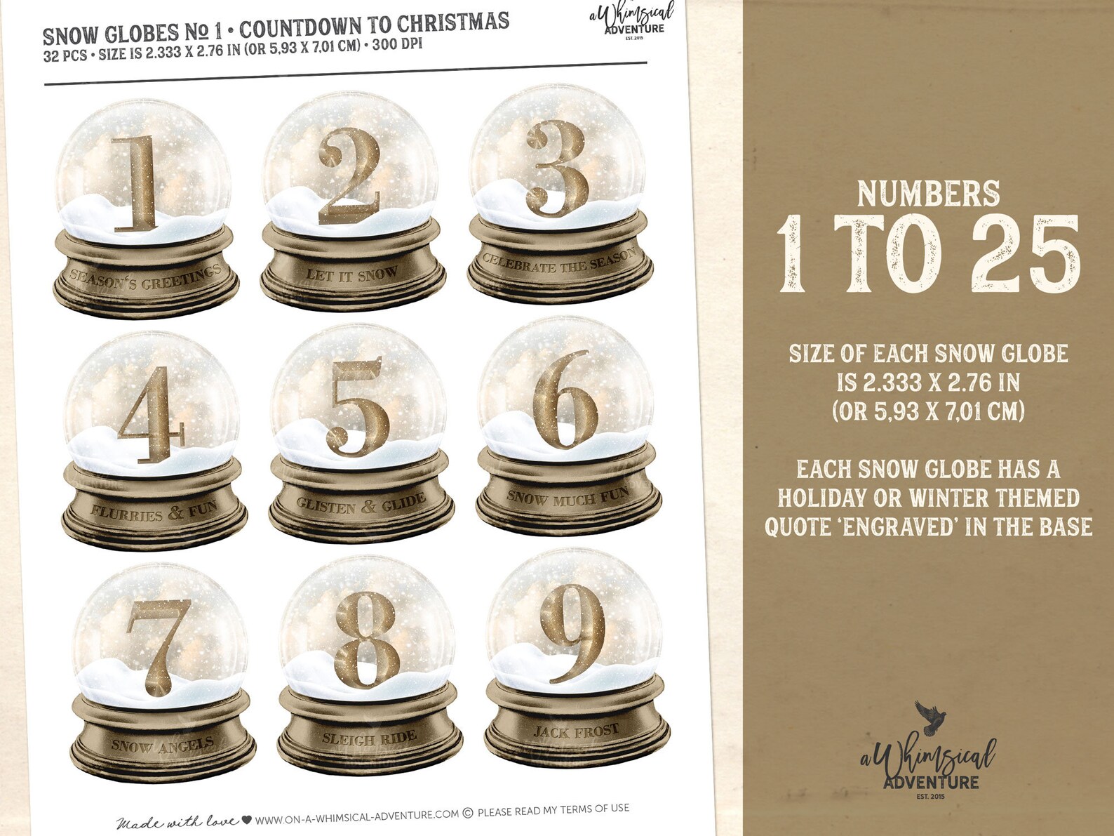 Printable Christmas Snow Globe Countdown for Advent Calendar - Etsy