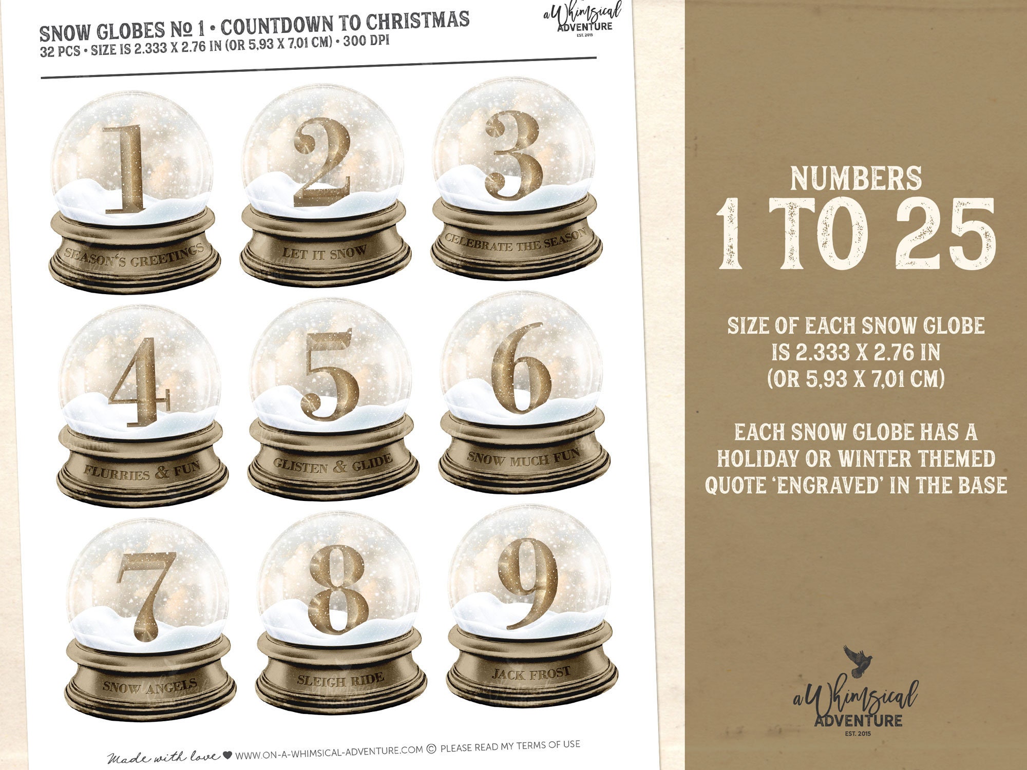 Printable Christmas Snow Globe Countdown for Advent Calendar - Etsy