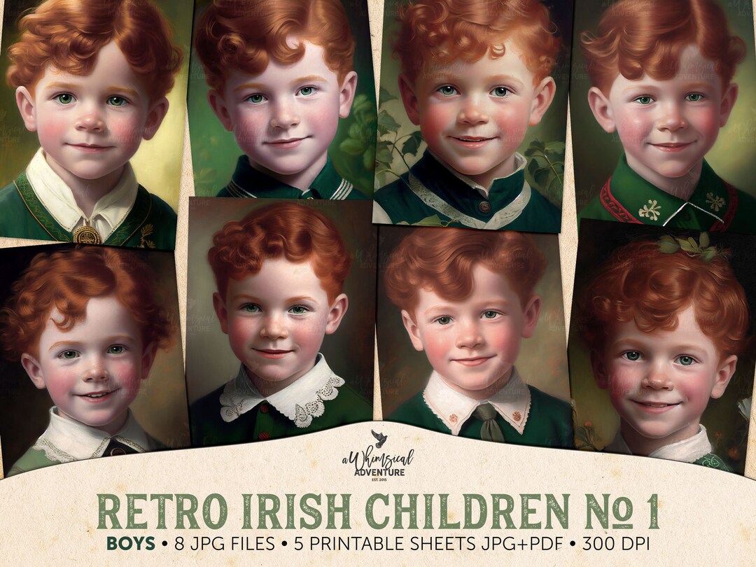Retro 1950s Irish Boys Printable 5x7 Portrait Oil Paintings - Etsy