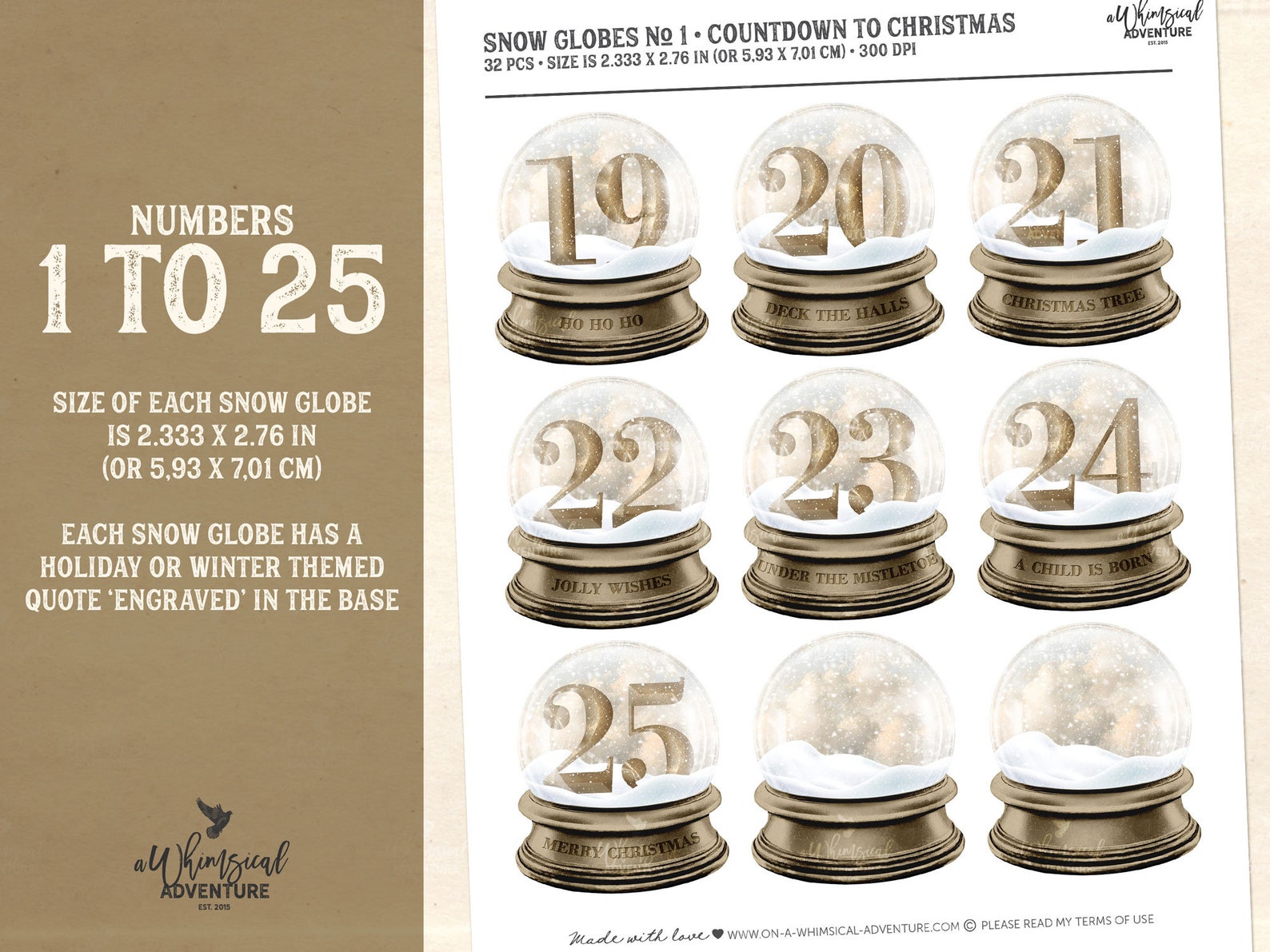 Printable Christmas Snow Globe Countdown for Advent Calendar - Etsy