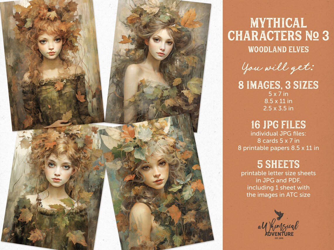 Woodland Elf Printable Autumn Wall Art, Fairycore Ephemera for ...