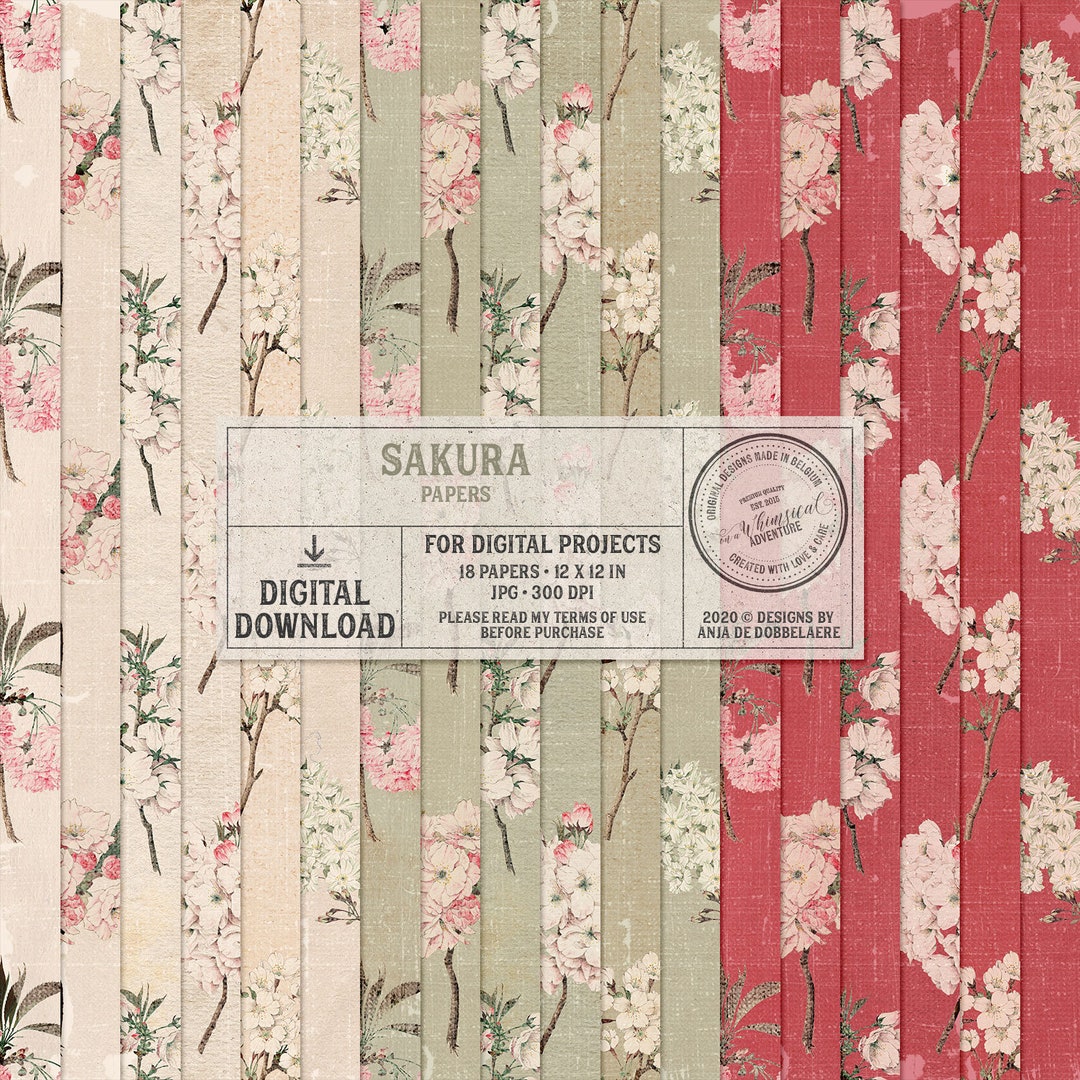 Cherry Blossom Papers, Sakura Print, Floral Digital Paper, Shabby Chic ...