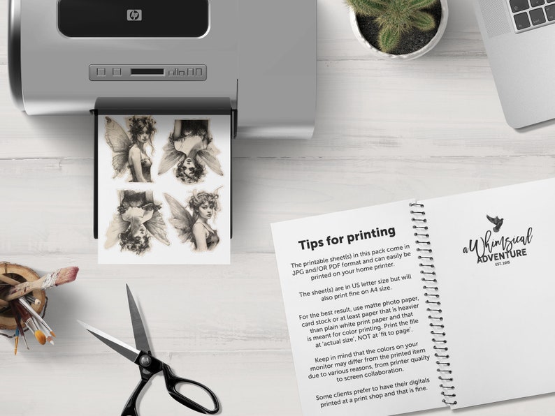 Printable Fairy Drawings and Illustrations for Scrapbooks, Digital ...