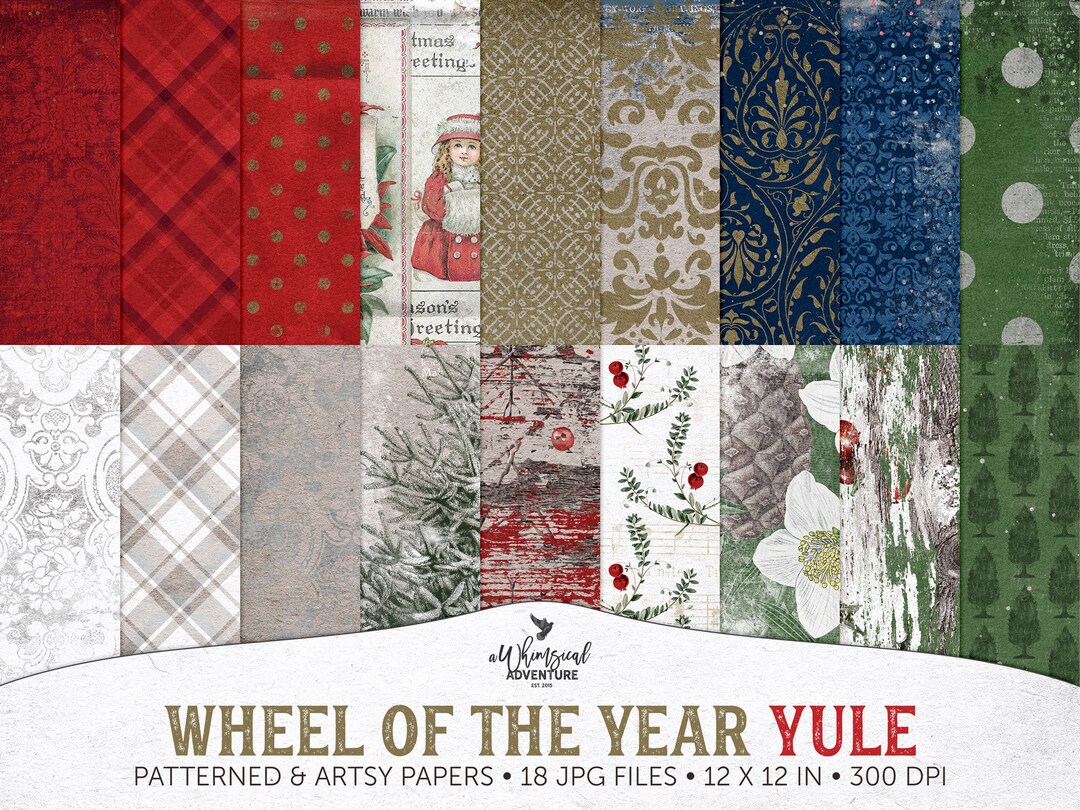 Yule Wheel of the Year Digital Scrapbook Paper, Instant Download Winter ...