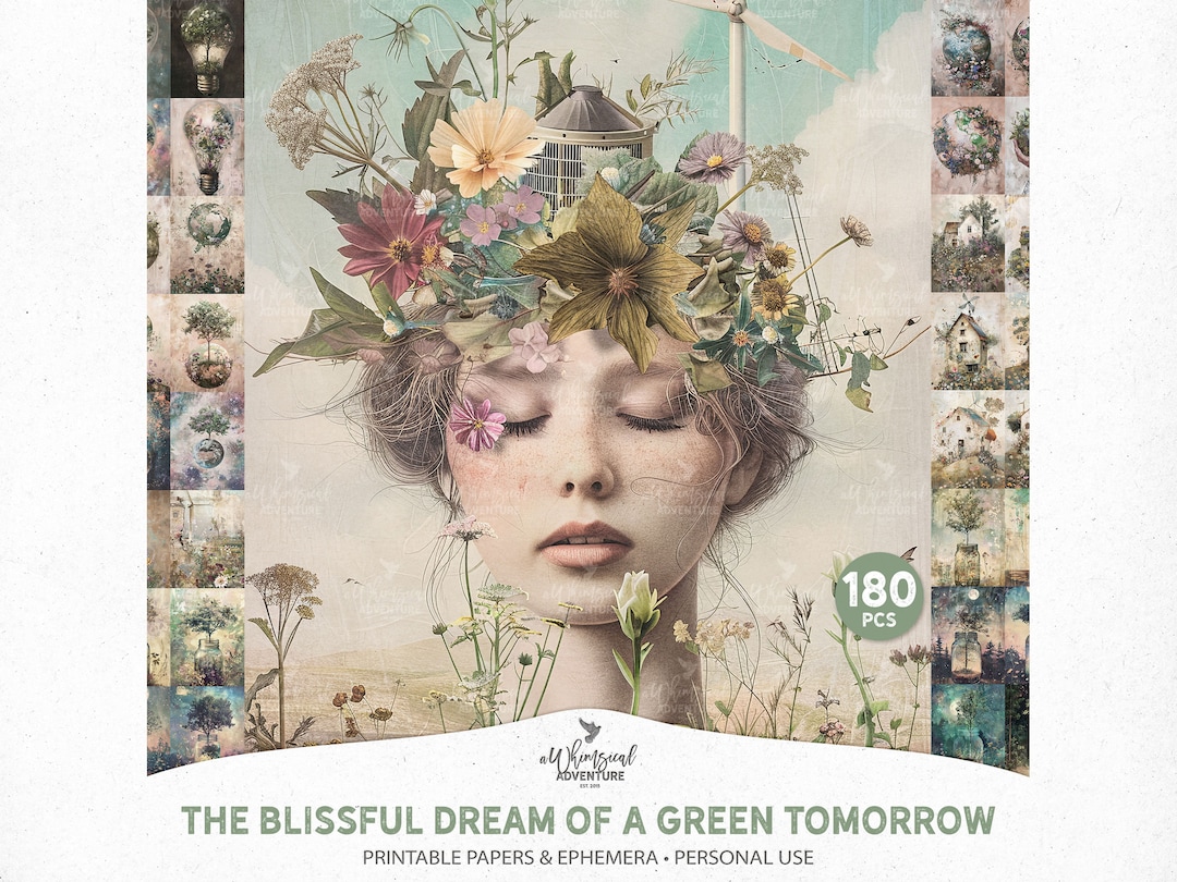 The Blissful Dream of A Green Tomorrow Whimsical Mixed Media ...