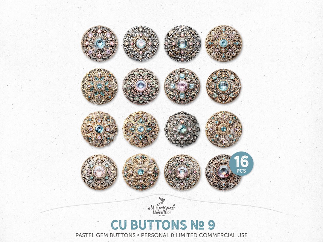 Ornate Gemstone Jewelry Buttons Clipart Digital Download PNG ...