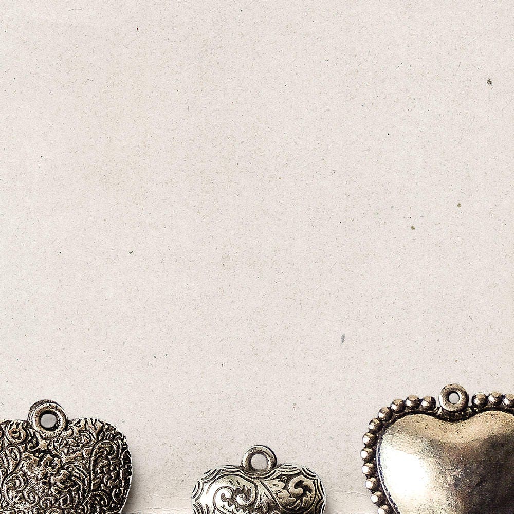 Romantic Silver Heart Pendants, Digital Scrapbooking Elements ...