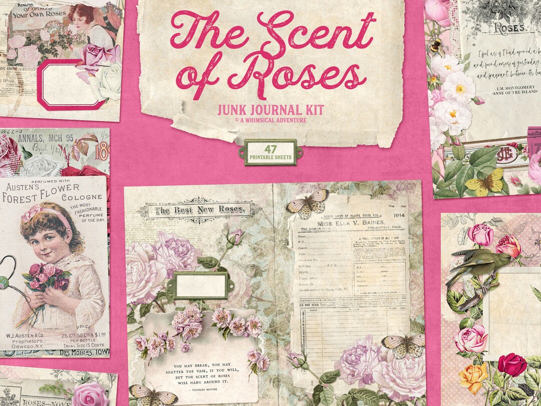 Scent of Roses, Printable Junk Journal Kit, Shabby Chic, Vintage ...
