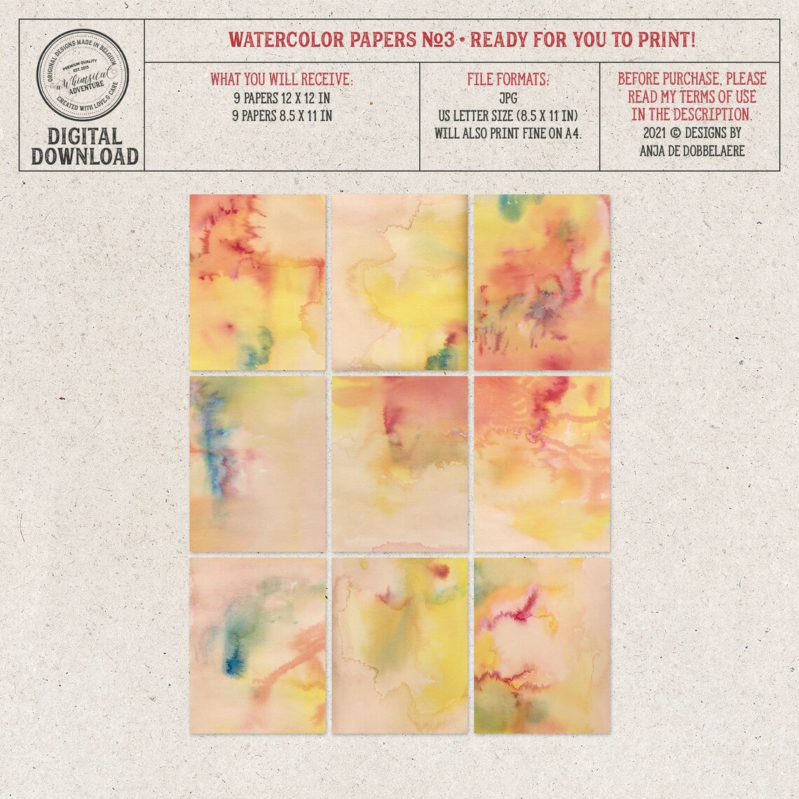 Hand Painted Watercolor Papers Digital Download Printable - Etsy