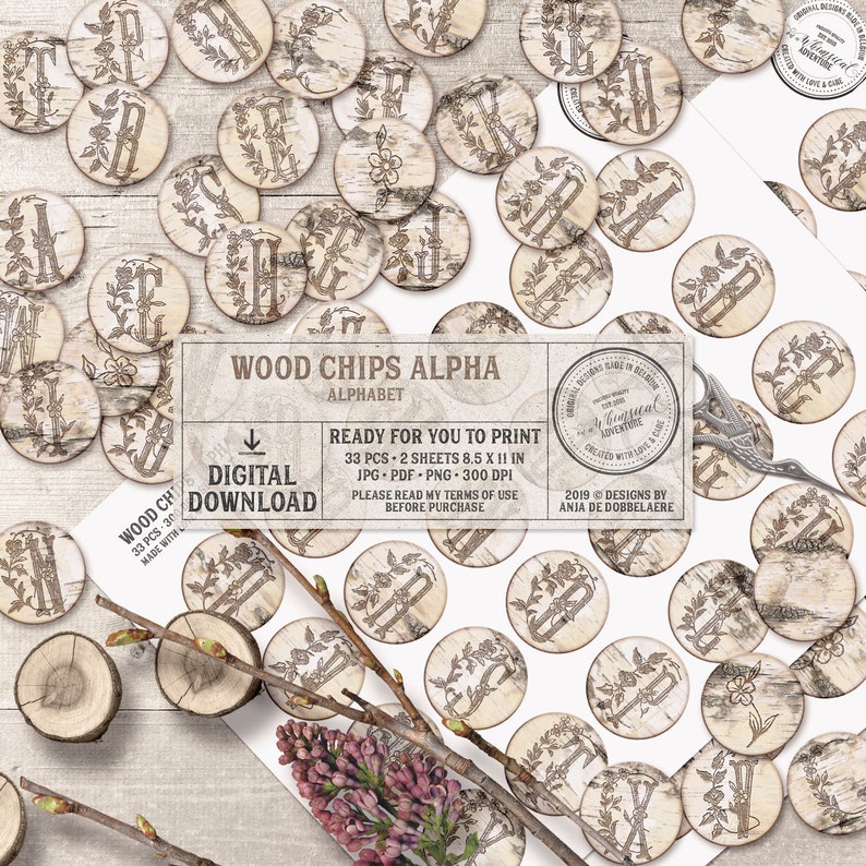 Rustic Wood Chip Alphabet, White Birch Wood Slices, Carved in Wood ...