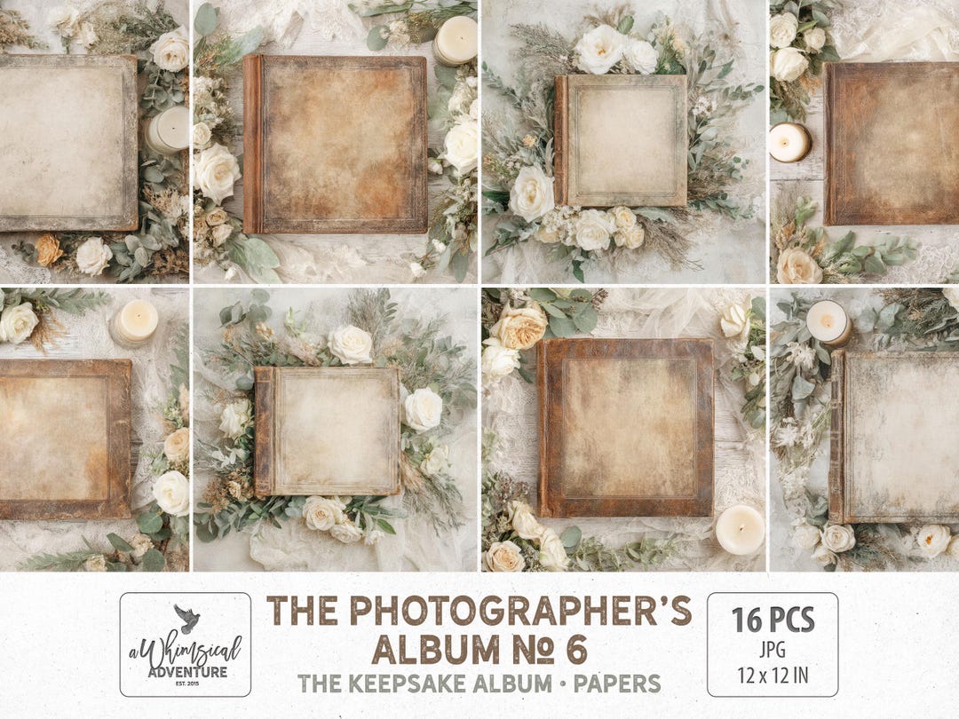 Rustic Wedding Photo Album Scene Paper Backdrop, Digital Download White ...