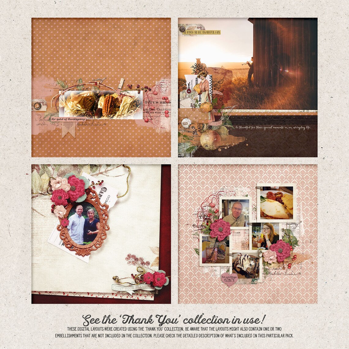 Thanksgiving Clip Art, Digital Mixed Media Overlays, Instant Download ...