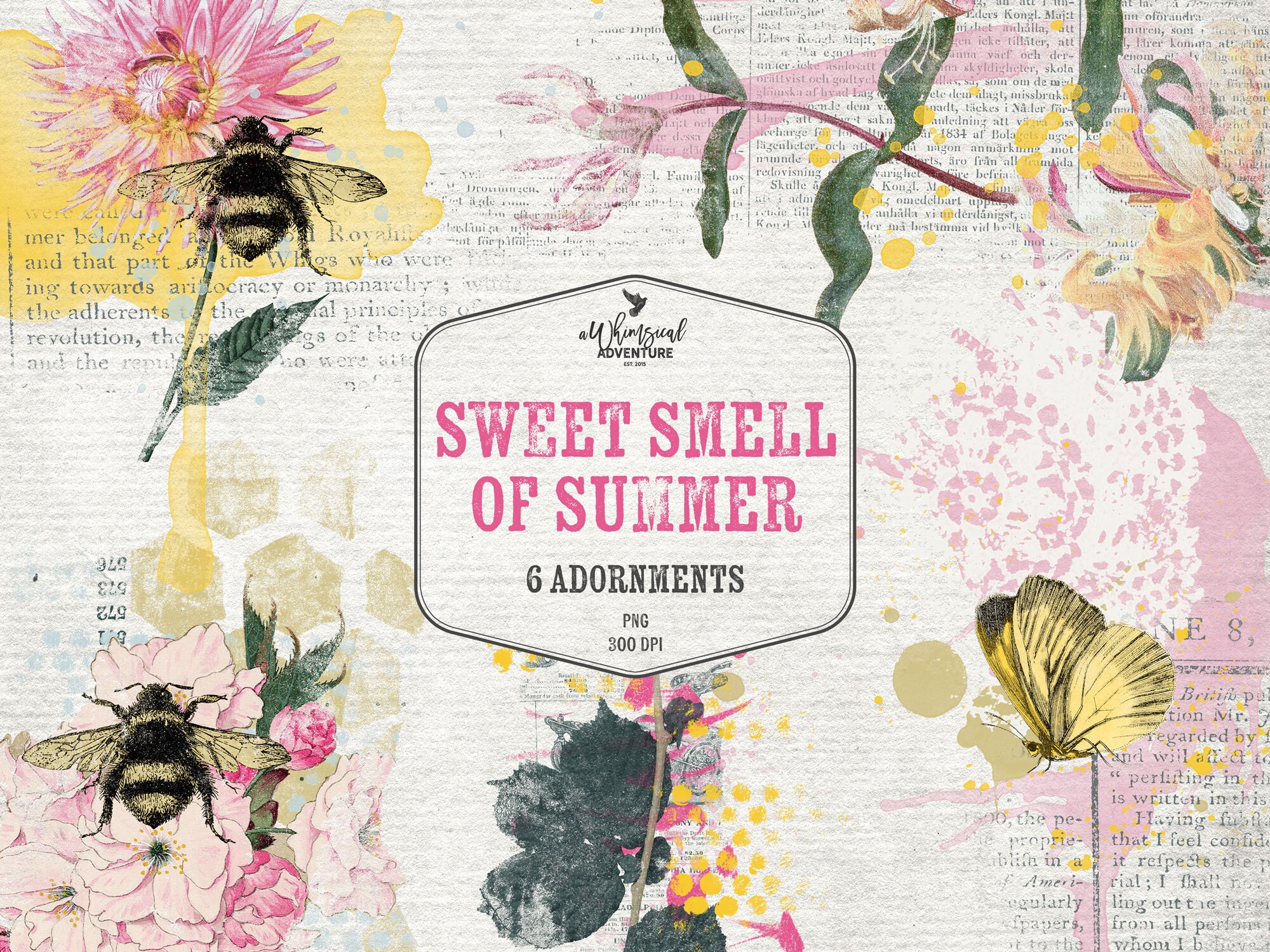 Flower Clip Art Watercolor Paint Pink and Yellow Summer - Etsy