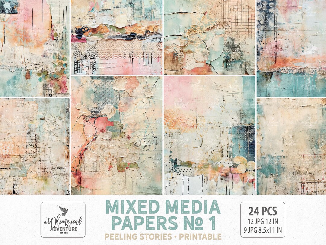 Shabby Grunge Printable Collage Scrapbook Paper, Digital Download Mixed ...