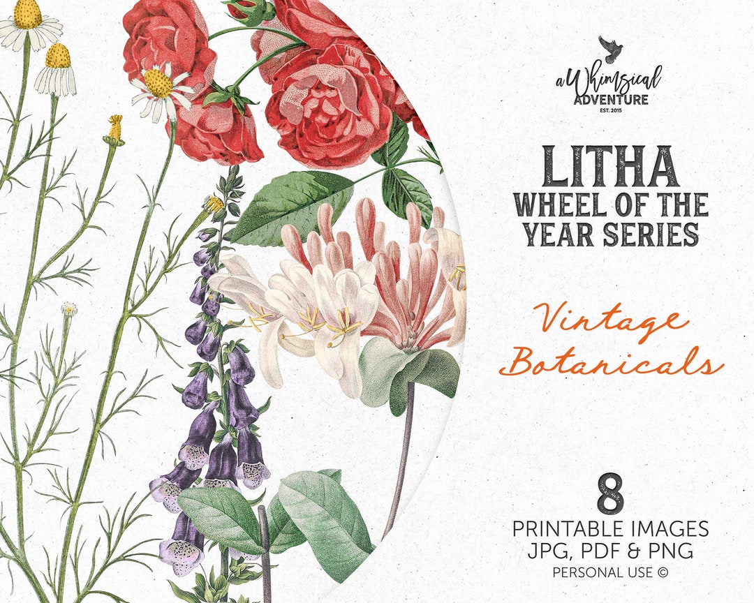 Litha Printable Vintage Flowers Antique Botanical - Etsy