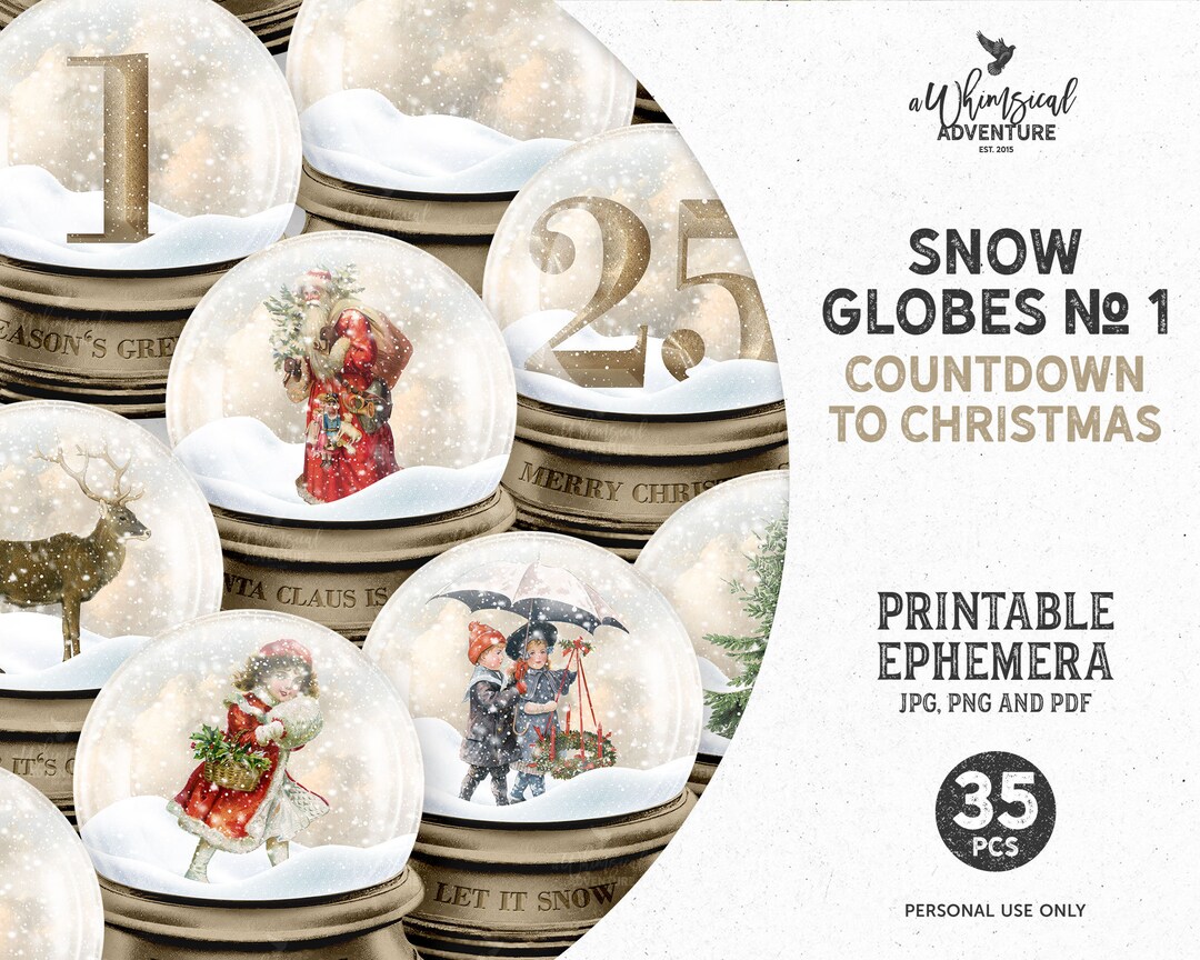 Printable Christmas Snow Globe Countdown for Advent Calendar, Instant ...