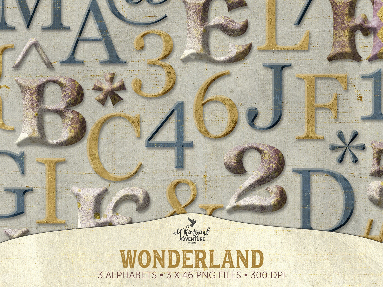 Blue Wonderland Digital Alphabet Clip Art Chunky Alpha - Etsy