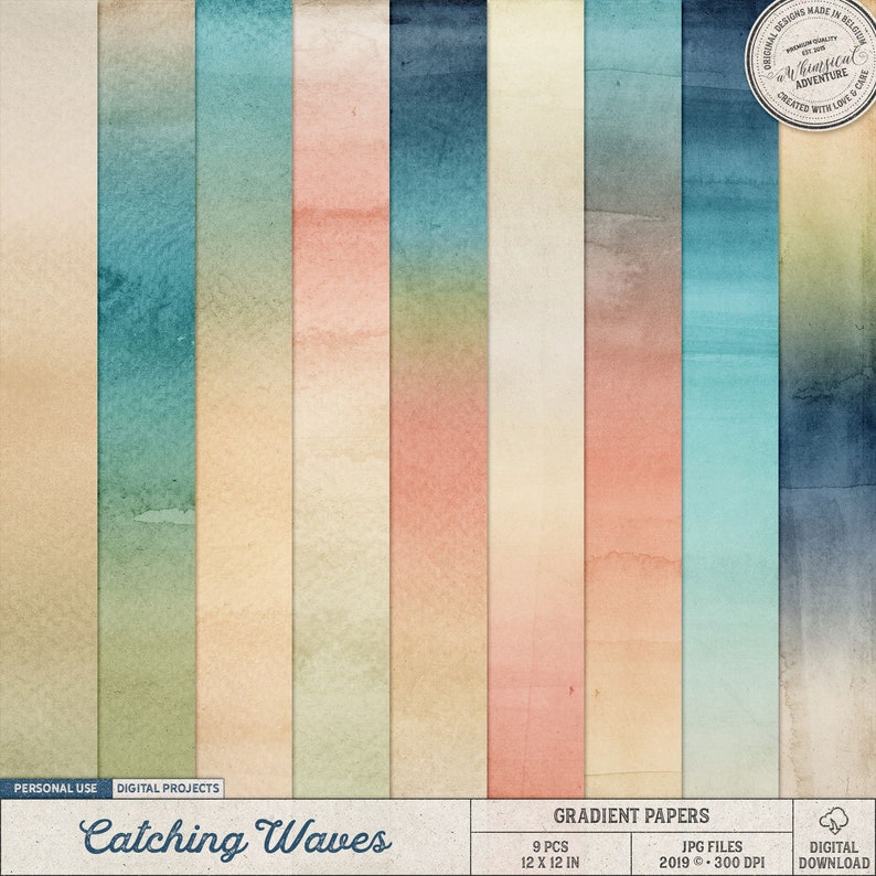 Ombre Digital Paper Gradient Set Watercolor Texture Instant | Etsy
