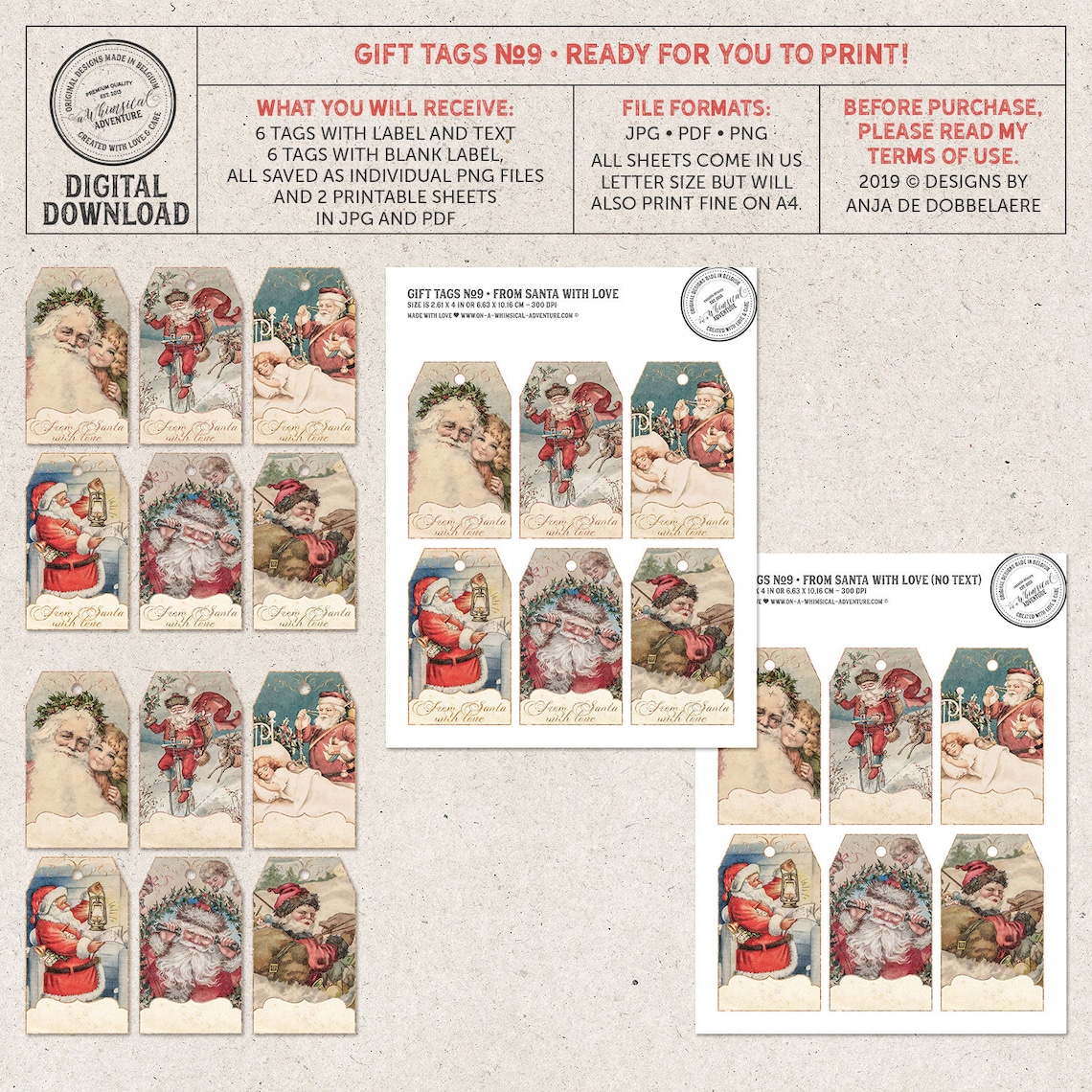 Printable Christmas Gift Tags, Vintage Santa, From Santa With Love ...