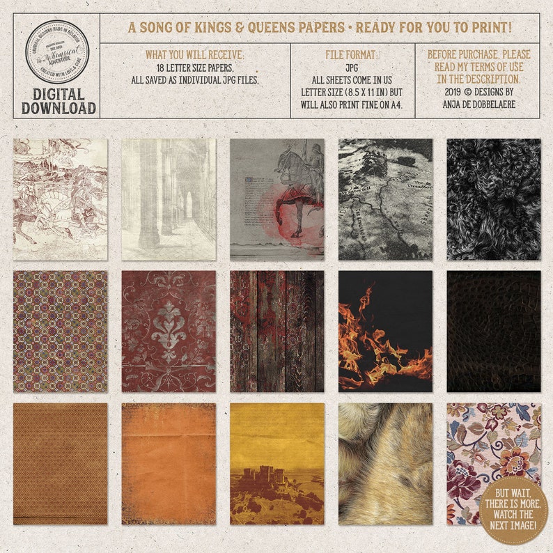 Printable Medieval Style Paper, Fantasy Junk Journal, Knights and Armor ...