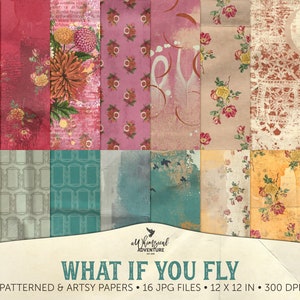 Digital Autumn Scrapbook Paper, Colorful Vintage Floral Patterned Paper ...