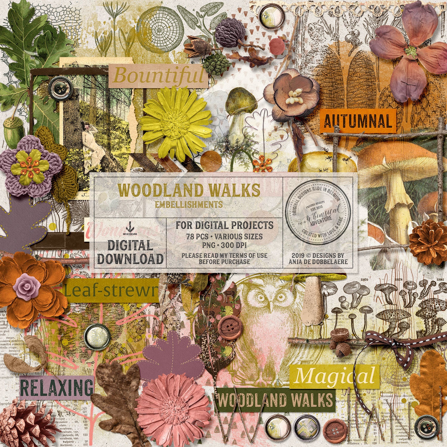 Rustic Digital Scrapbook Elements Botanical Embellishments | Etsy