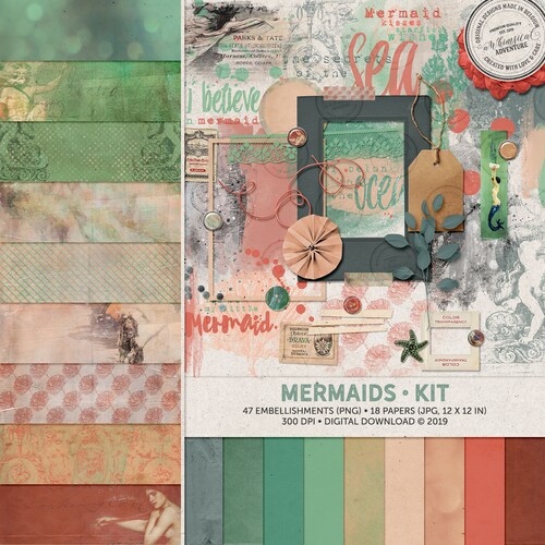Mermaid Digital Paper Instant Download Under the Sea Fish | Etsy