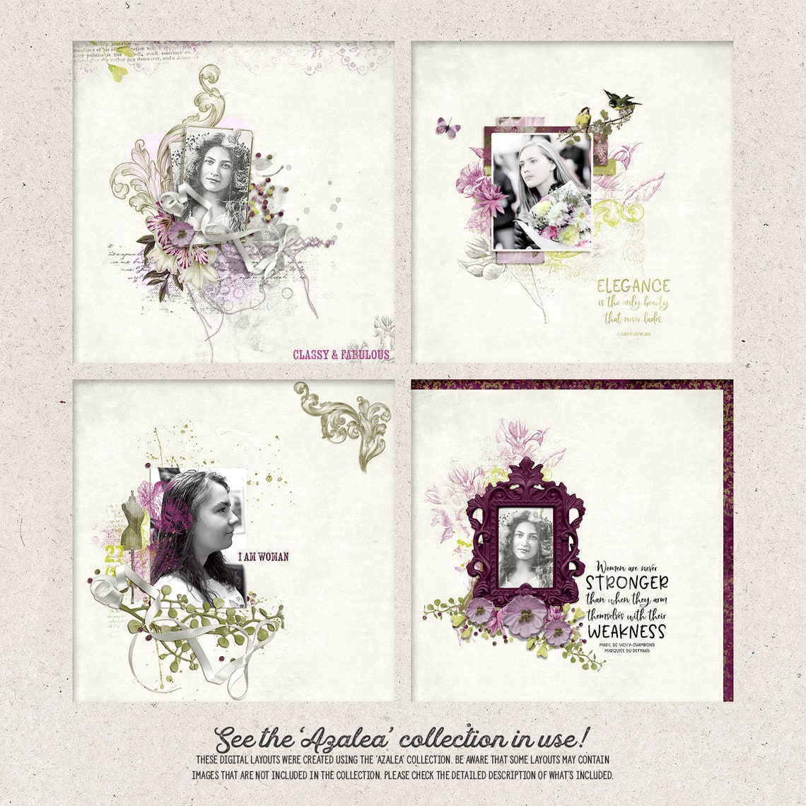 Azalea Scrapbook Elements Digital Word Art Instant Download - Etsy