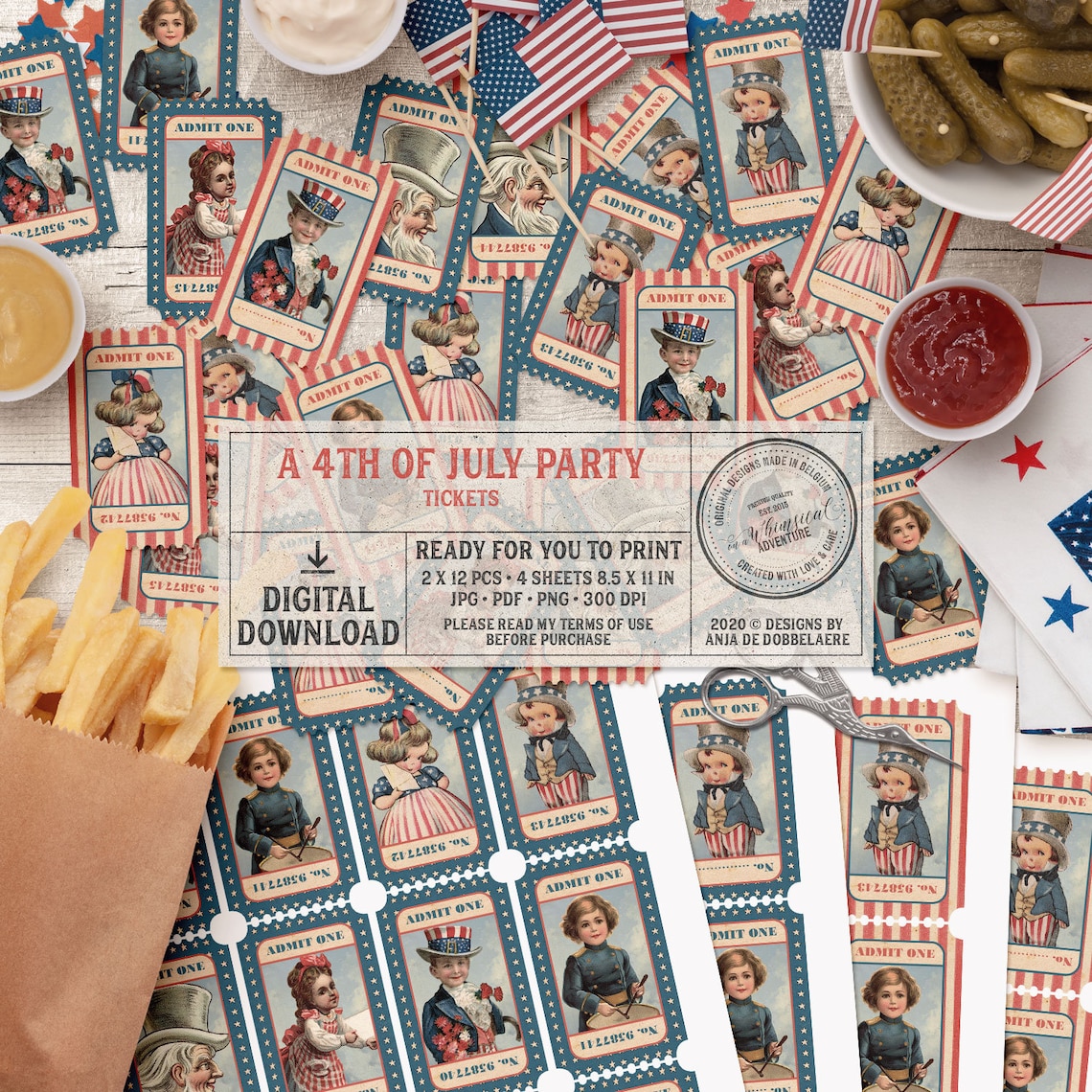 Raffle Tickets Admit One Stars and Stripes 4th of July Red | Etsy